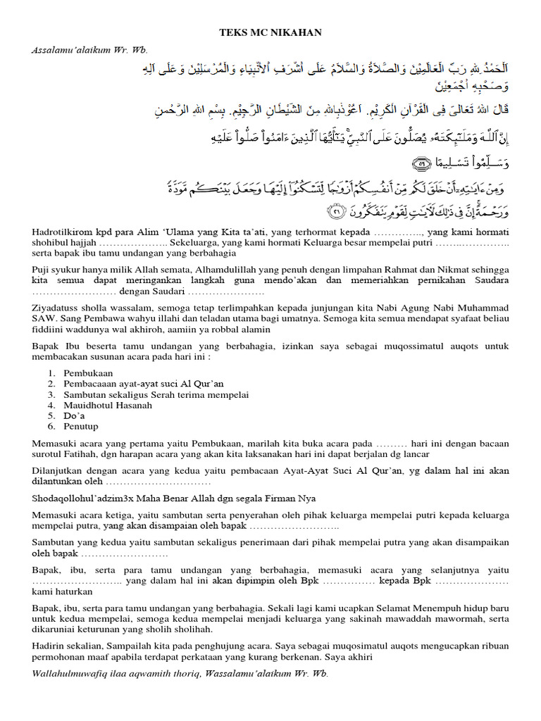 Teks MC Nikahan | PDF
