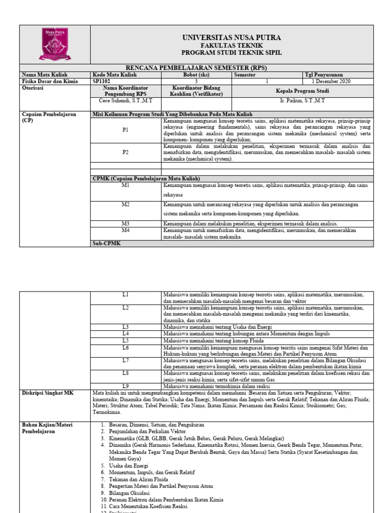 RPS Fisika Dasar Dan Kimia | PDF