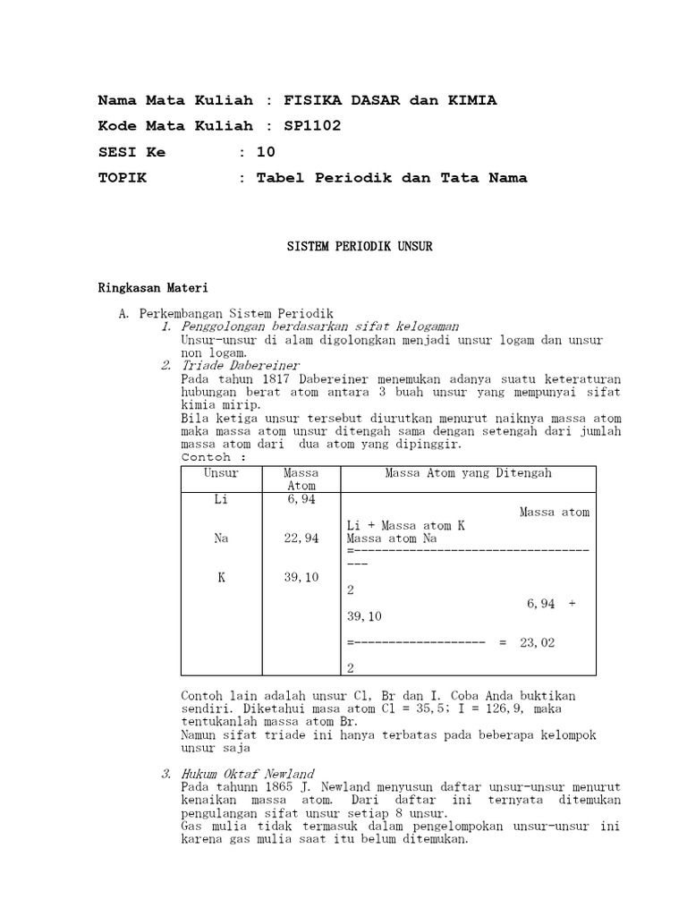 Lecture Note Sesi 10 Sistem Periodik Unsur | PDF