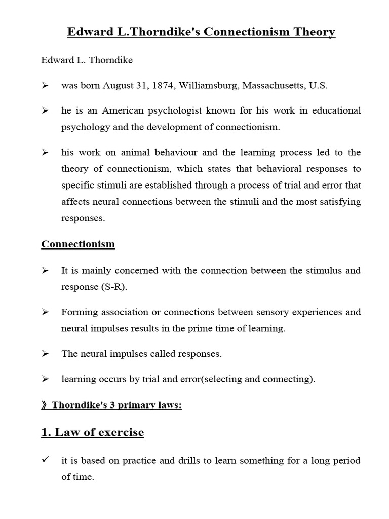 Edward L.Thorndikes Connectionism Theory | PDF | Learning ...