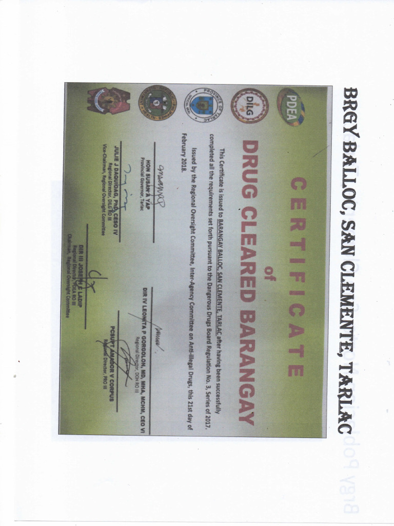 Brgy Drug Cleared Certification045 | PDF