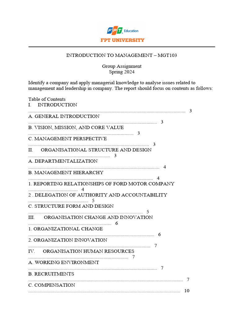 MGT103-Group Assignment - Spring 2024 | PDF | Innovation | Leadership