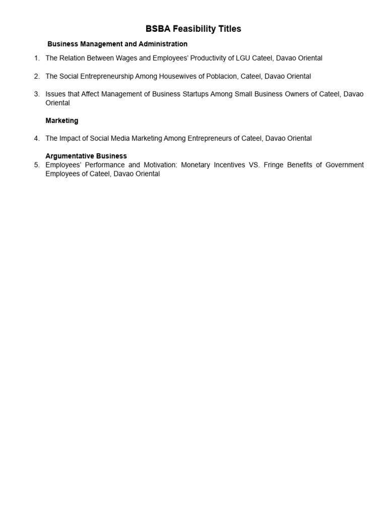 BSBA Feasibility Titles | PDF
