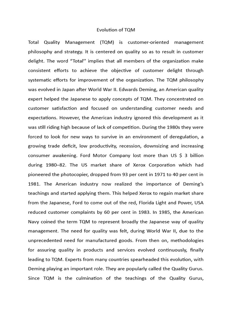 Evolution of TQM | PDF | Integrity | Leadership