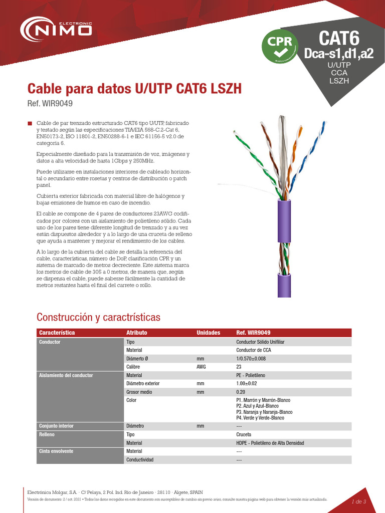 Cable U/UTP CAT6 TIA/EIA 568-C.2 | PDF | Ingenieria Eléctrica
