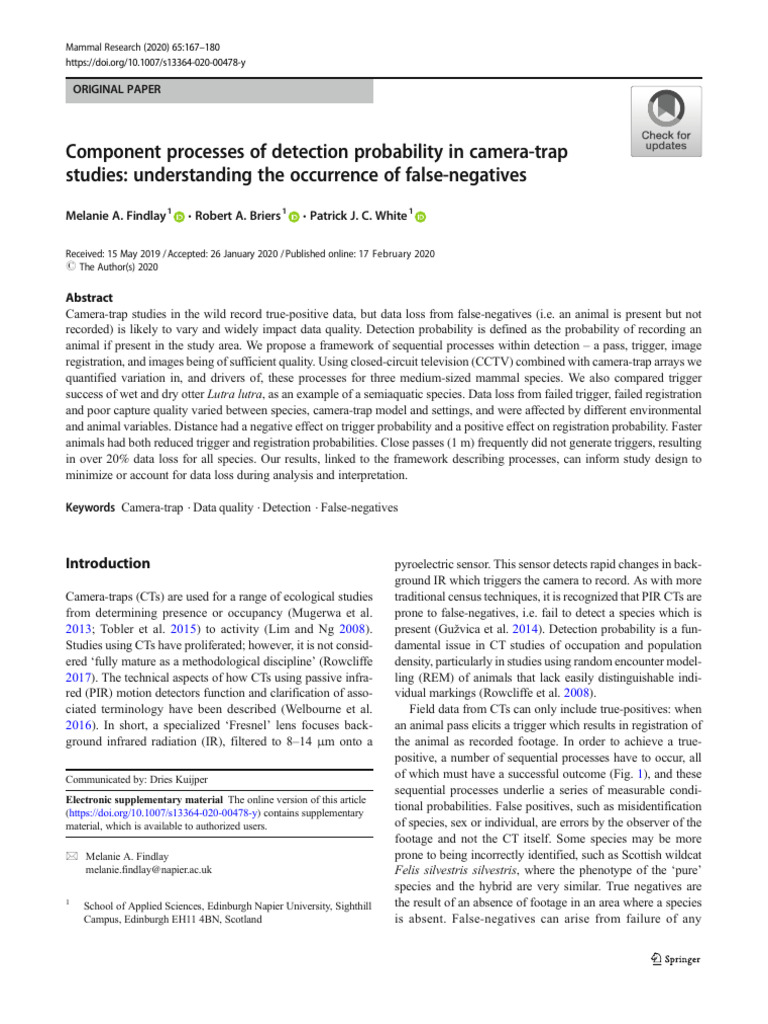 Findlay Et Al 2020 Component Processes of Detection Probability in Camera Trap Studies | PDF ...