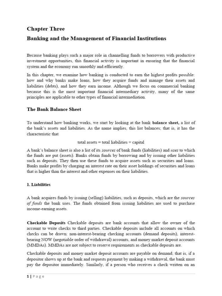 Chapter 3 Banking and MGMT of Financial Ins | PDF | Banks | Deposit Account