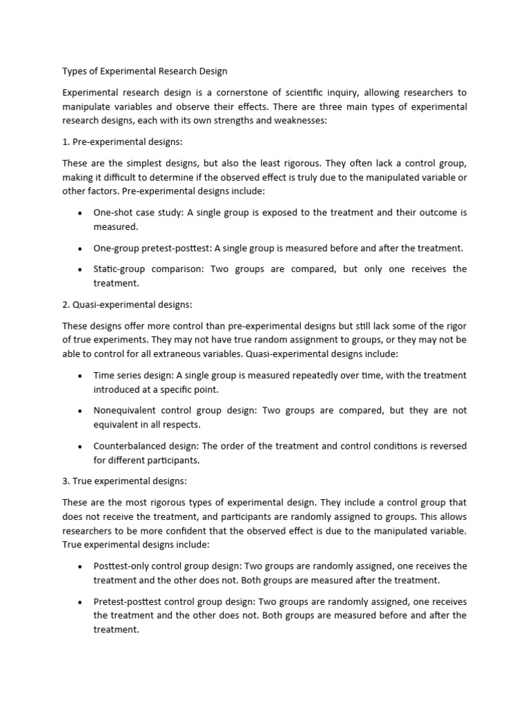 Types of Experimental Research Design | PDF | Experiment | Design Of Experiments