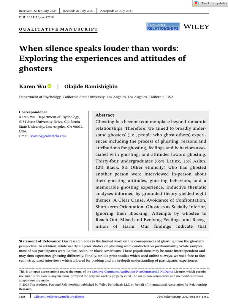 Personal Relationships 2023 Wu When Silence Speaks Louder Than Words ... Personal Relationships 2023 Wu When Silence Speaks Louder Than Words ...