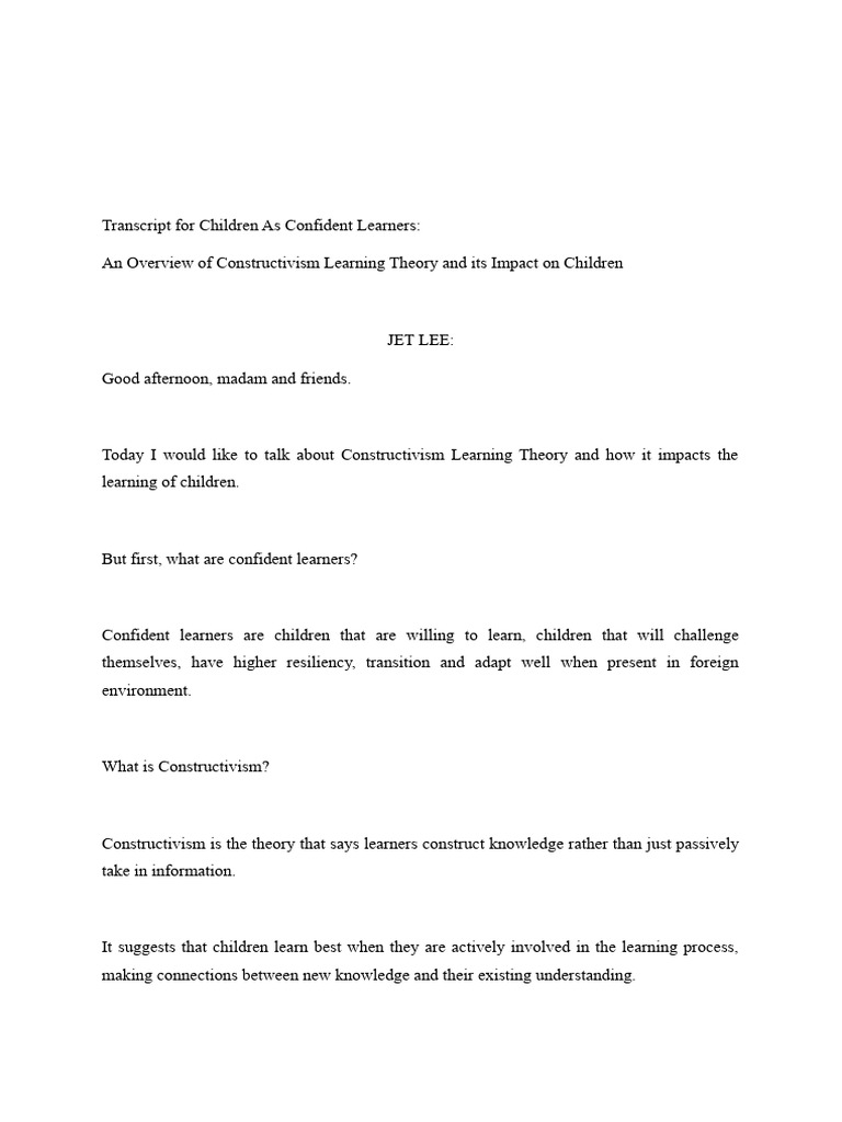 Transcript (Confident Learner) | PDF | Constructivism (Philosophy Of Education) | Learning