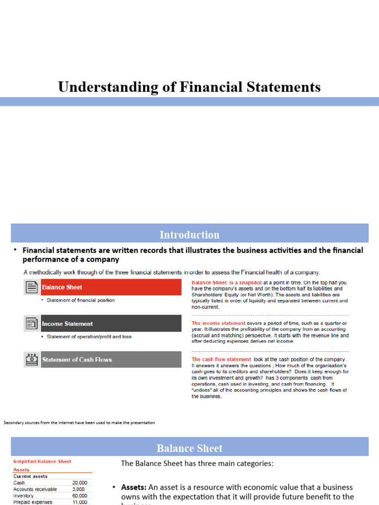 Understanding of Financial Statements | PDF | Balance Sheet | Equity ...