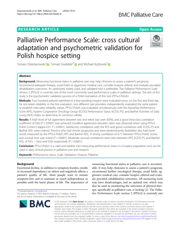 Palliative Performance Scale - Cross Cultural Adaptation and ... Palliative Performance Scale - Cross Cultural Adaptation and ...