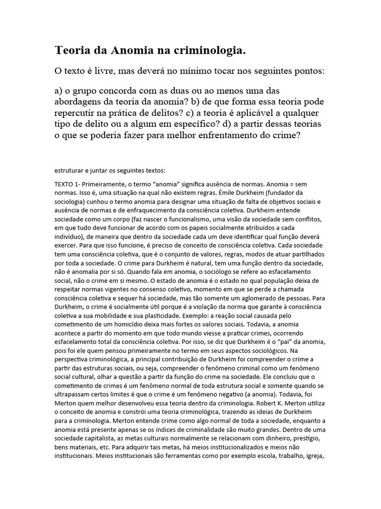 Anomia e Delitos: Teoria de Durkheim e Merton | PDF | Émile Durkheim ...