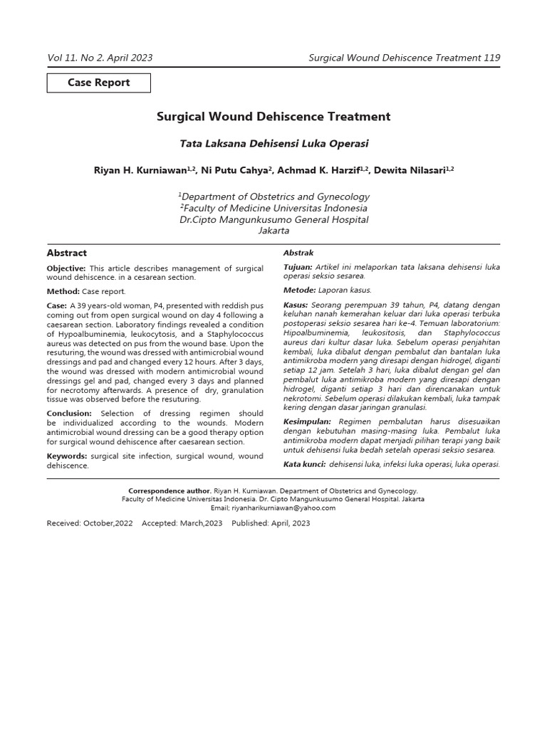 SWD Wound Dehiscence | PDF | Wound | Diseases And Disorders