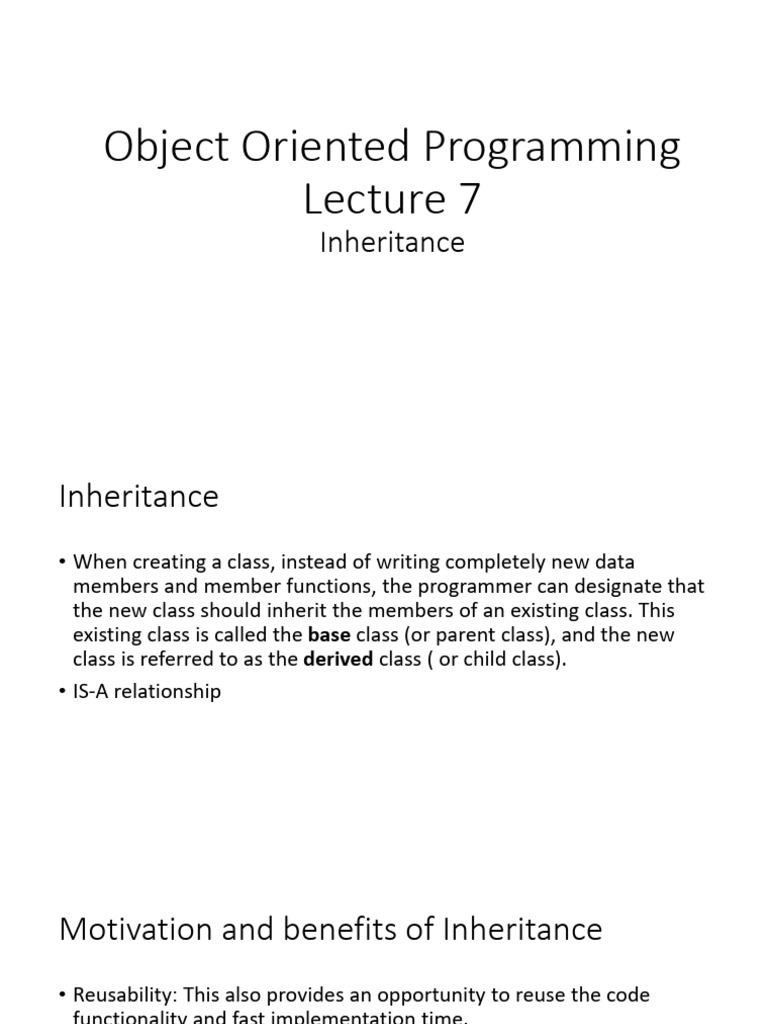 Oop Ue Lecture 7 Inheritance Pdf Inheritance Object Oriented Programming Class Computer