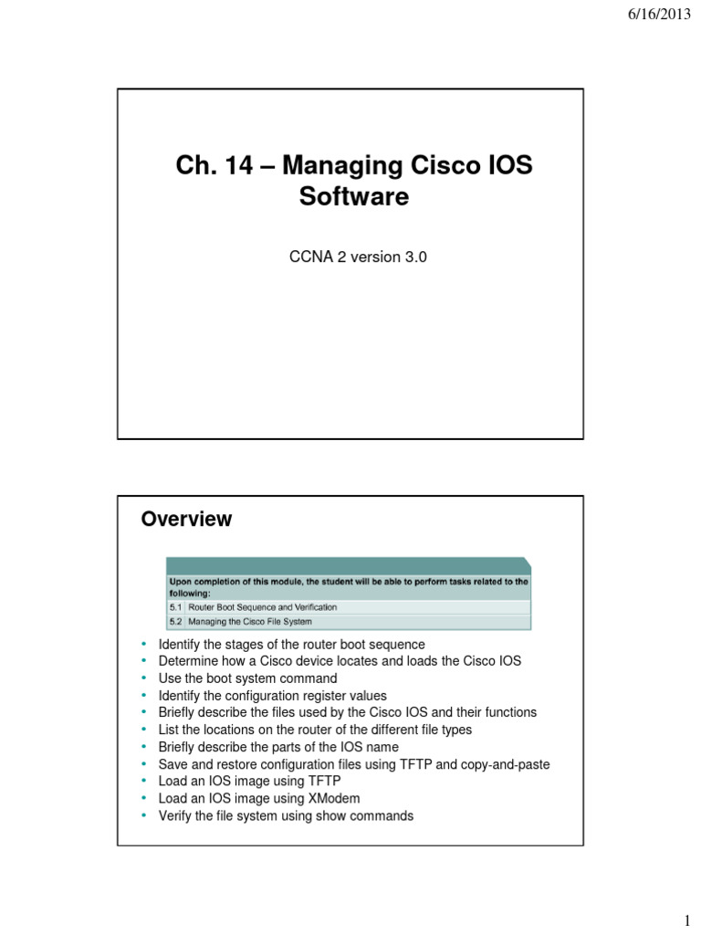 Ch14– Managing Cisco IOS Software | PDF | Booting | Computing