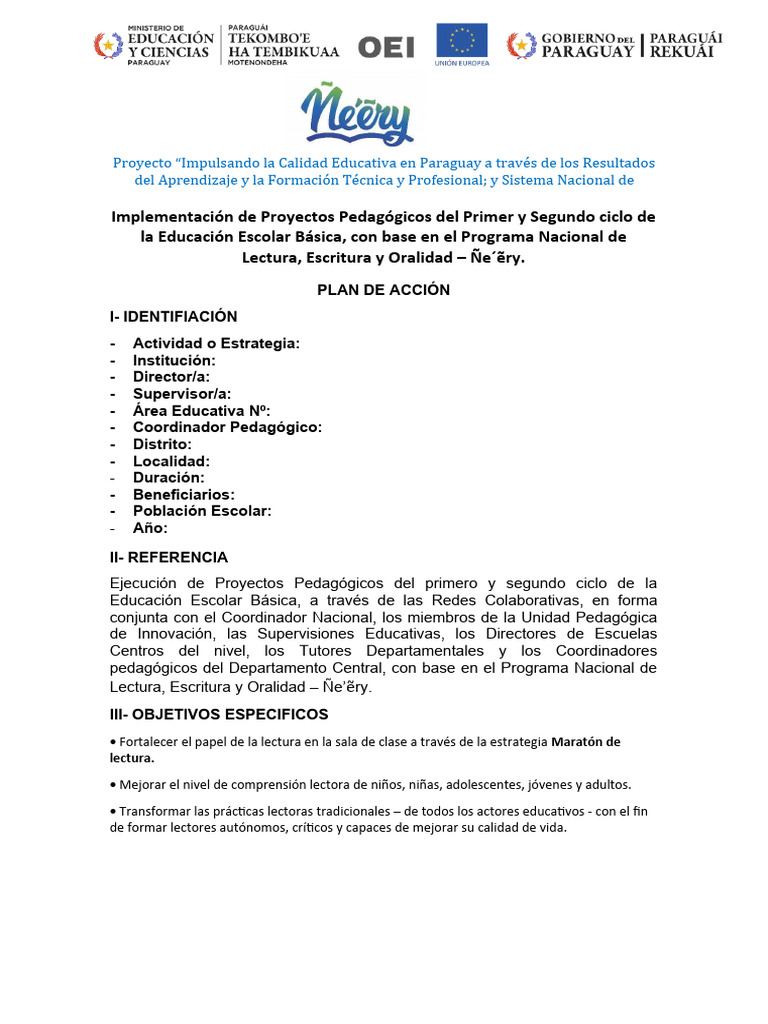 PLAN DE ACCIÓN-Ñe Ery | PDF | Enseñando | Pedagogía