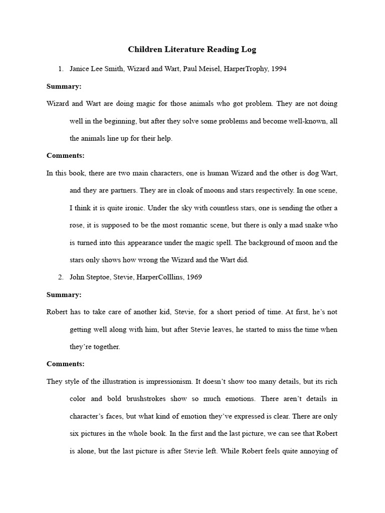 Children Literature Reading Log | PDF