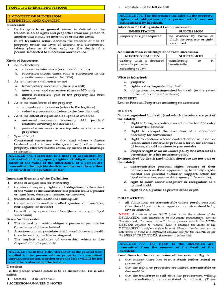 Succession Law-Paras Notes | PDF | Will And Testament | Inheritance