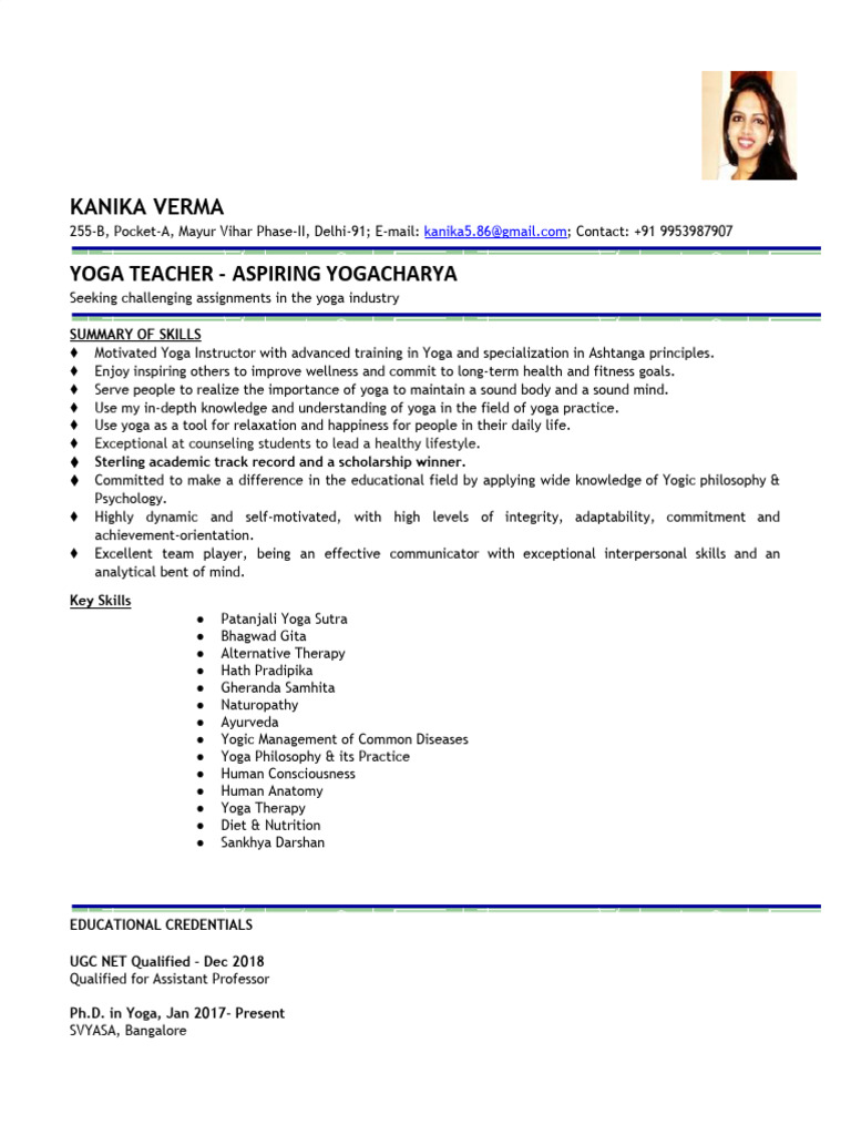 Kanika's Resume | PDF | Yoga | Spirituality