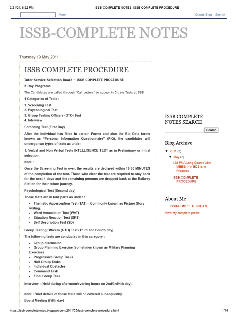 Issb-Complete Notes - Issb Complete Procedure | PDF