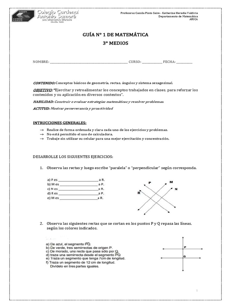 Guía #1 Mate | PDF | Ángulo | Matemáticas