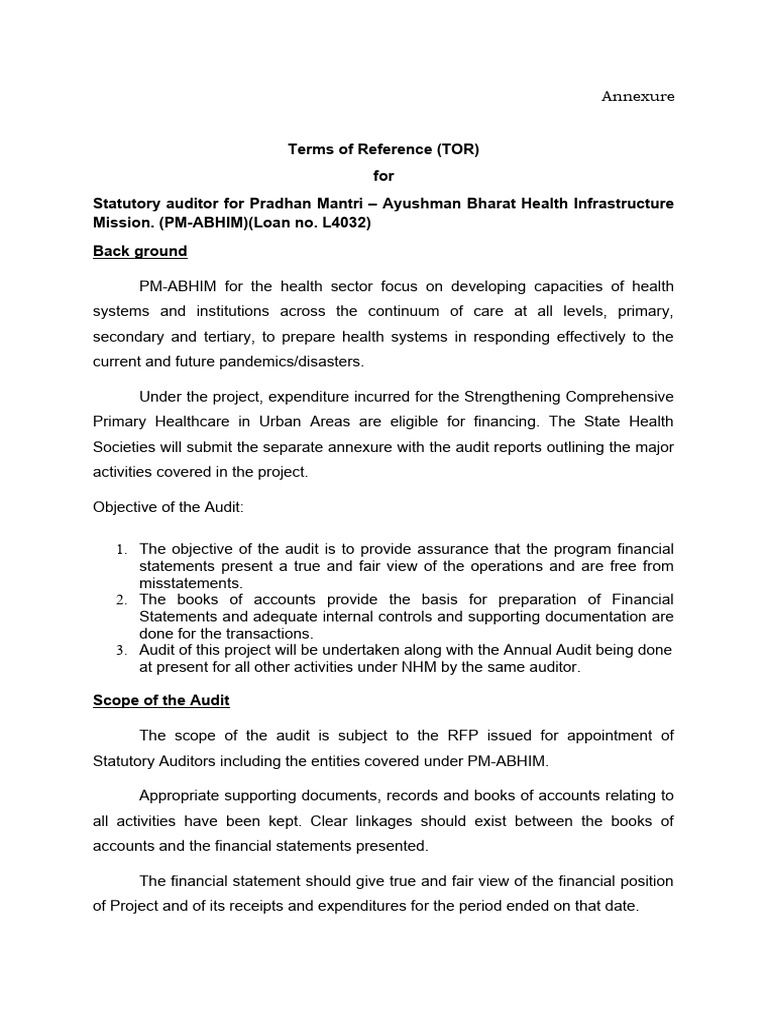 Appendix+ G PM-Abhim TOR 2023-24 | PDF | Audit | Auditor's Report
