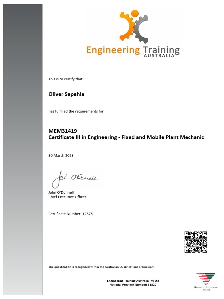 Oliver Sapahla - AWARD - Certificate | Download Free PDF | Engineering ...