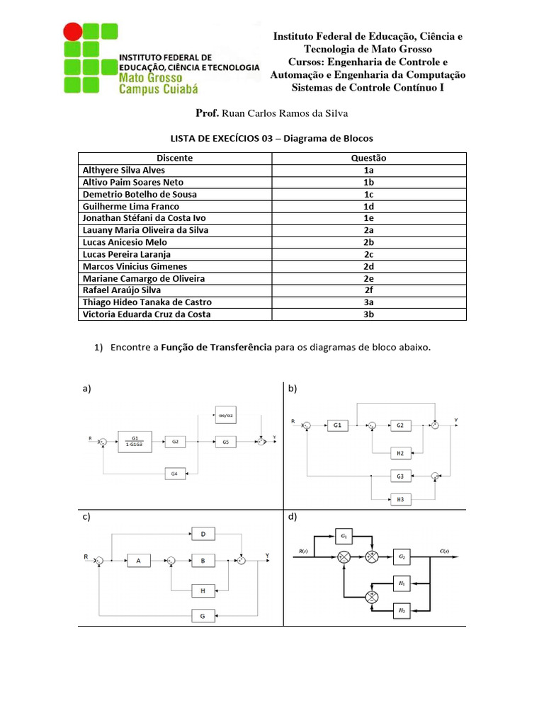 Lista 03 - Diagrama de Bloco e Fluxo | PDF