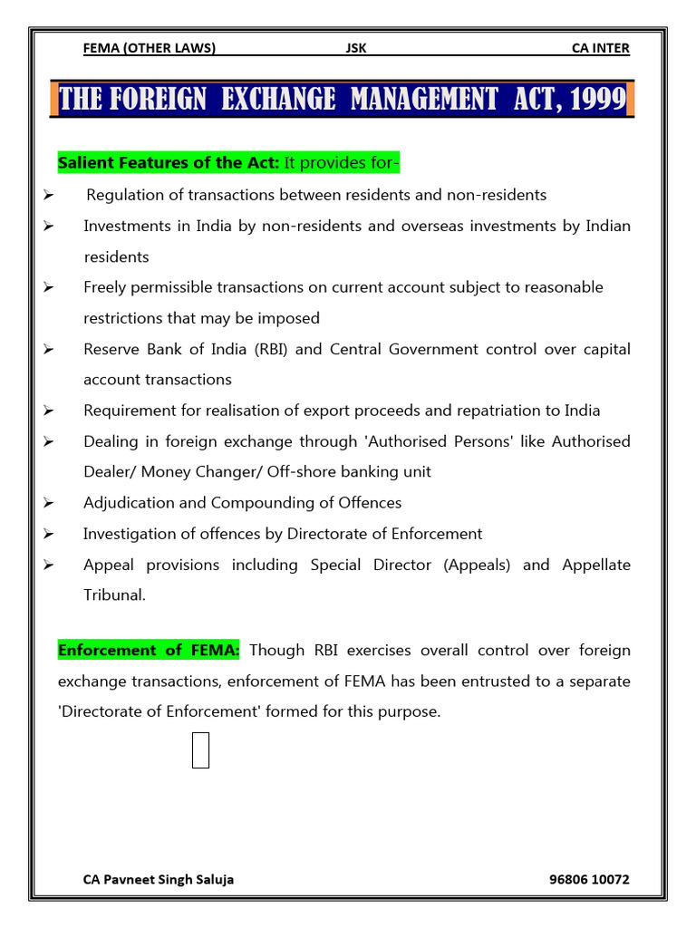 Overview of FEMA 1999 Regulations | PDF | Reserve Bank Of India ...
