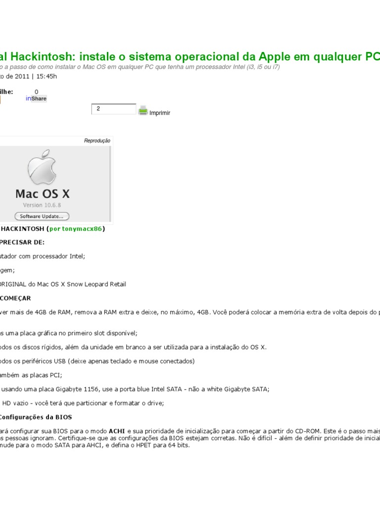 Tutorial Hackintosh | PDF | BIOS | Inicialização (informática)