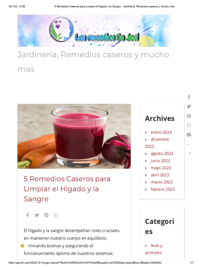 5 Remedios Caseros para Limpiar El Hígado y La Sangre - Jardinería ...