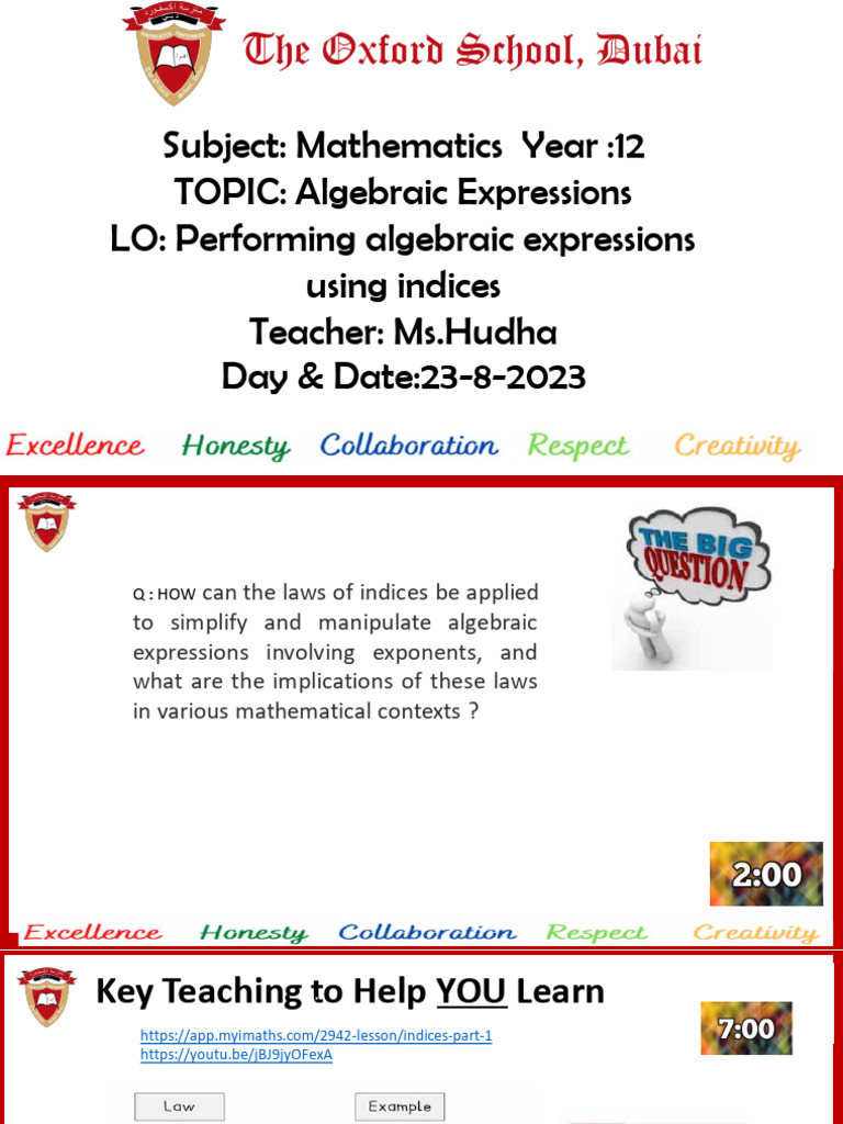 CH 1-Algebraic Expressions - Indices | Download Free PDF | Learning ...