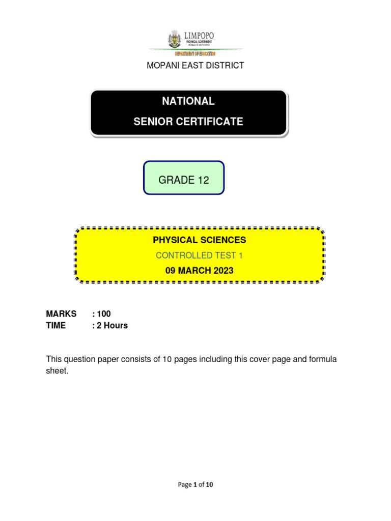 2023 Grd 12 Physical Sciences Controlled Test 1 | PDF | Force ...