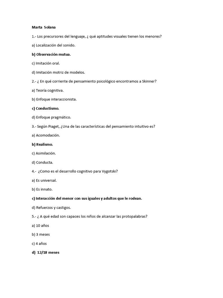 Preguntas Test Logopedia II | PDF | Aquisición de idioma | Behaviorismo