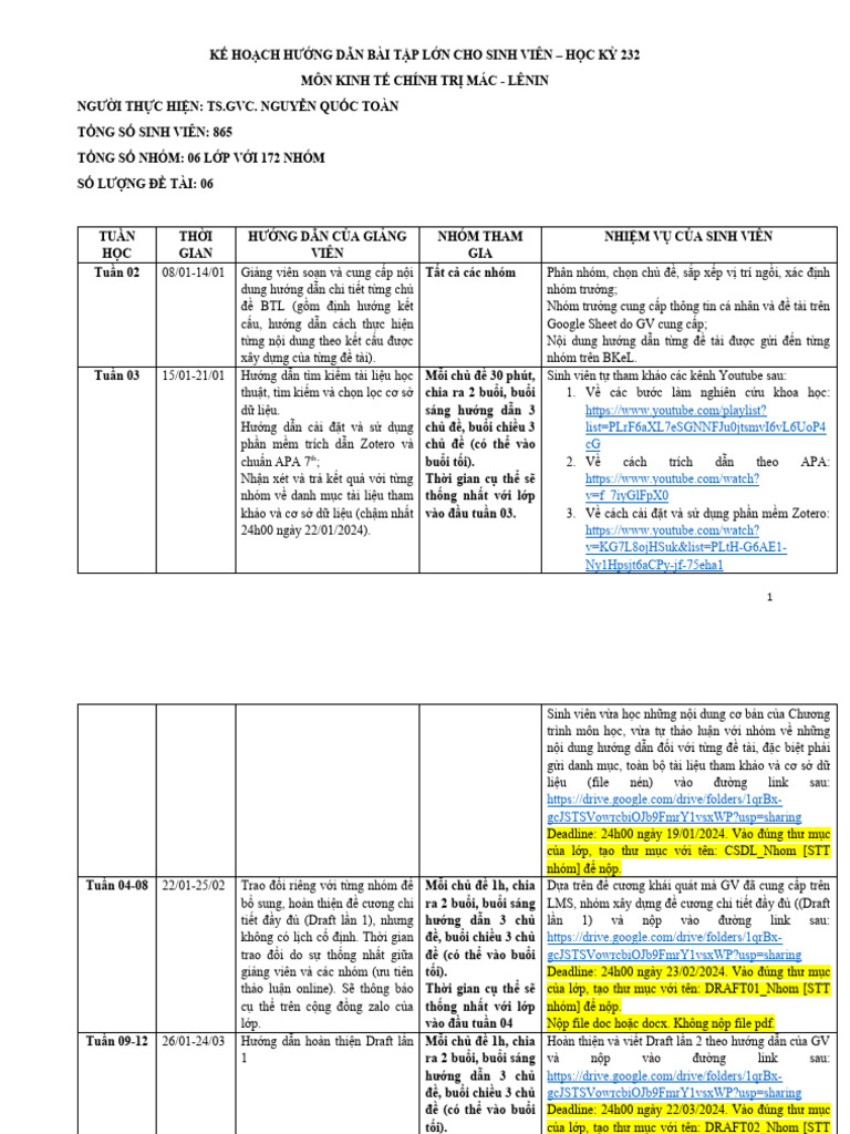 KẾ HOẠCH HƯỚNG DẪN BTL-232 | PDF