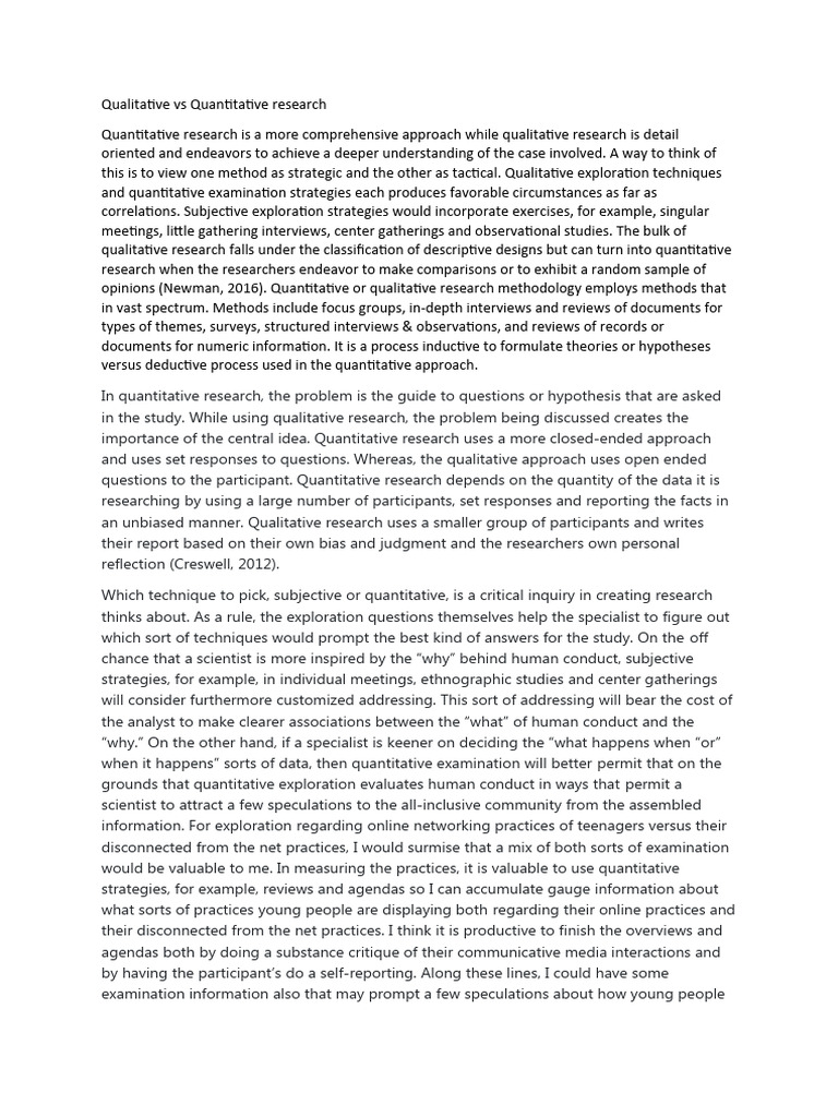 Qualitative Vs Quantitative Research | PDF | Quantitative Research | Methodology