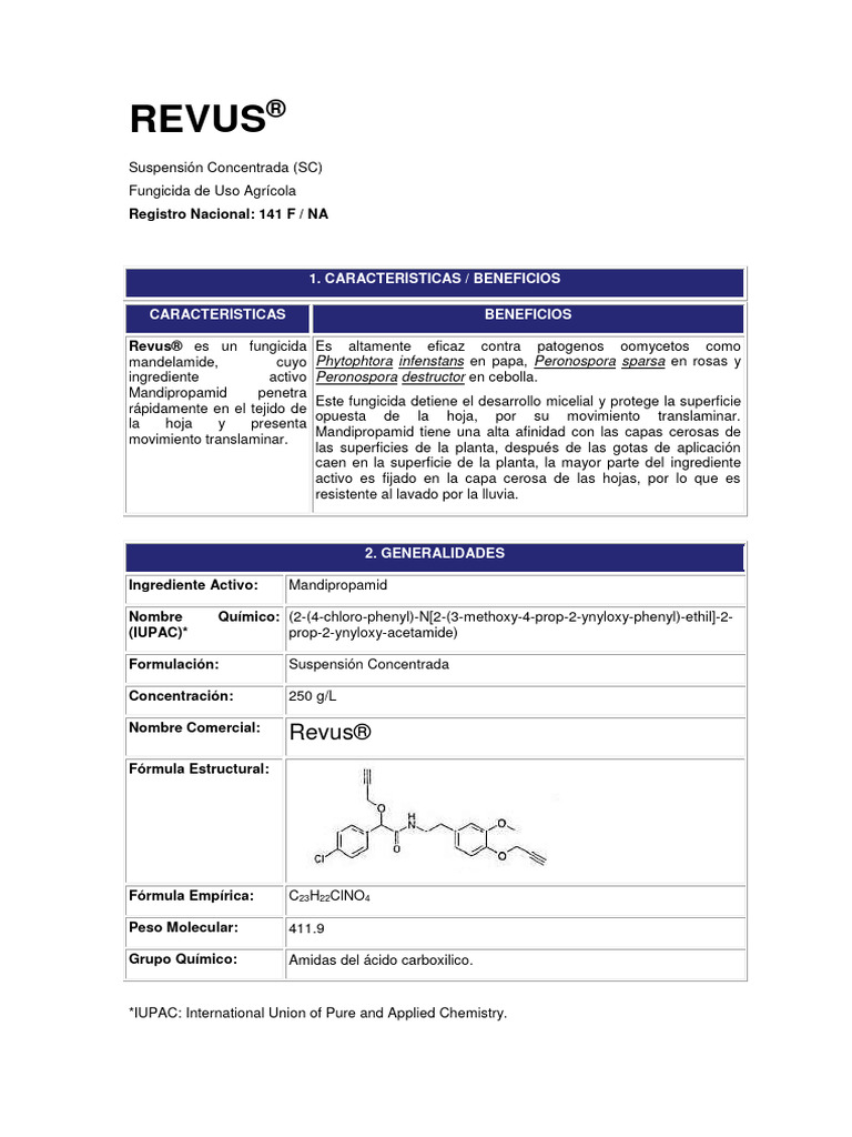 Ec Ficha Tecnica Revus 250 SC Mar17 | PDF | Agua | Conservación de los ...