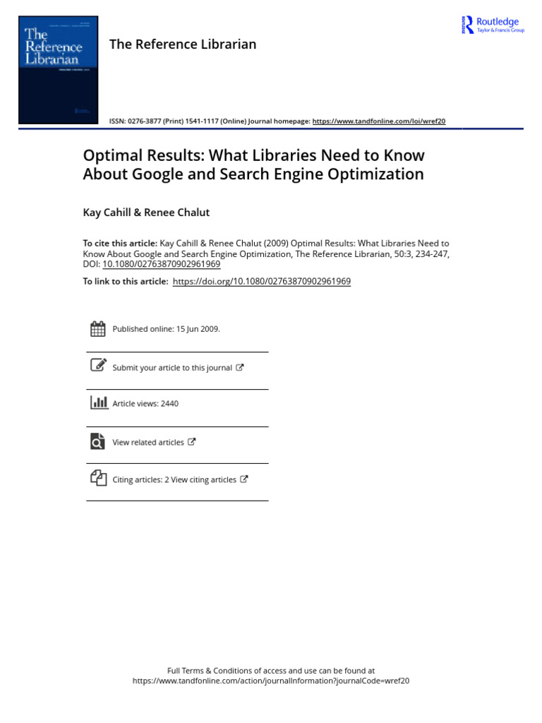 Optimal Results What Libraries Need To Know About Google and Search Engine Optimization | PDF ...