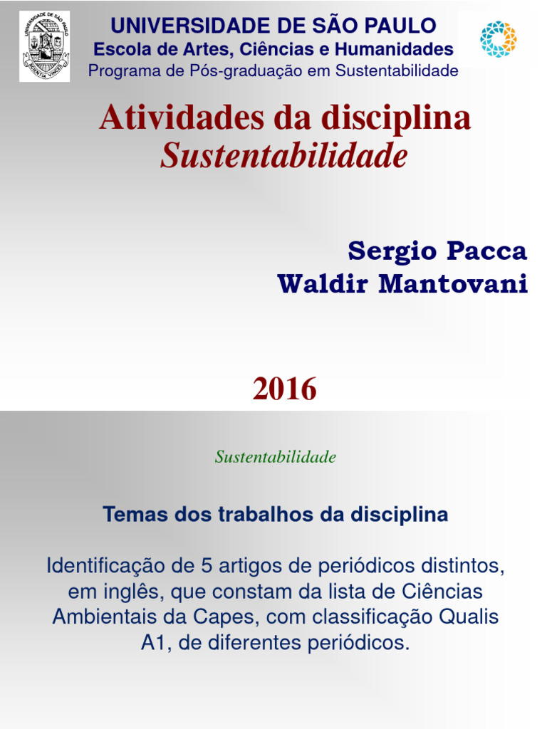 Introdução. Sustentabilidade - Slides de Aula | PDF | Publicações ...