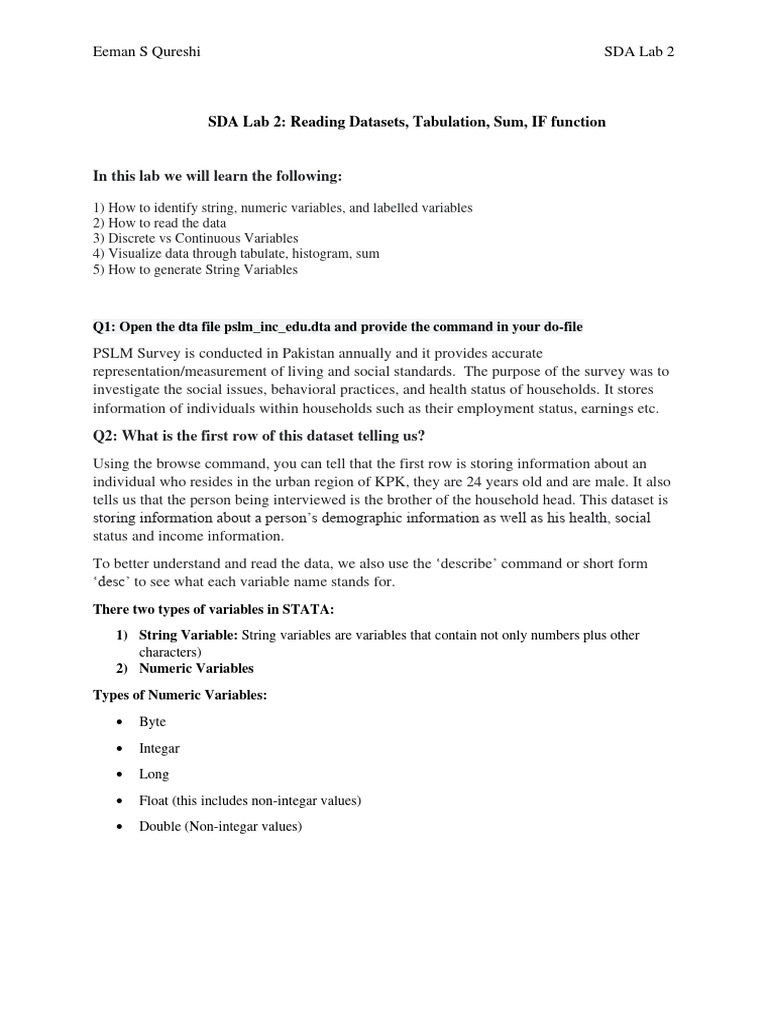 SDA Lab 2 | PDF | Histogram | Statistics