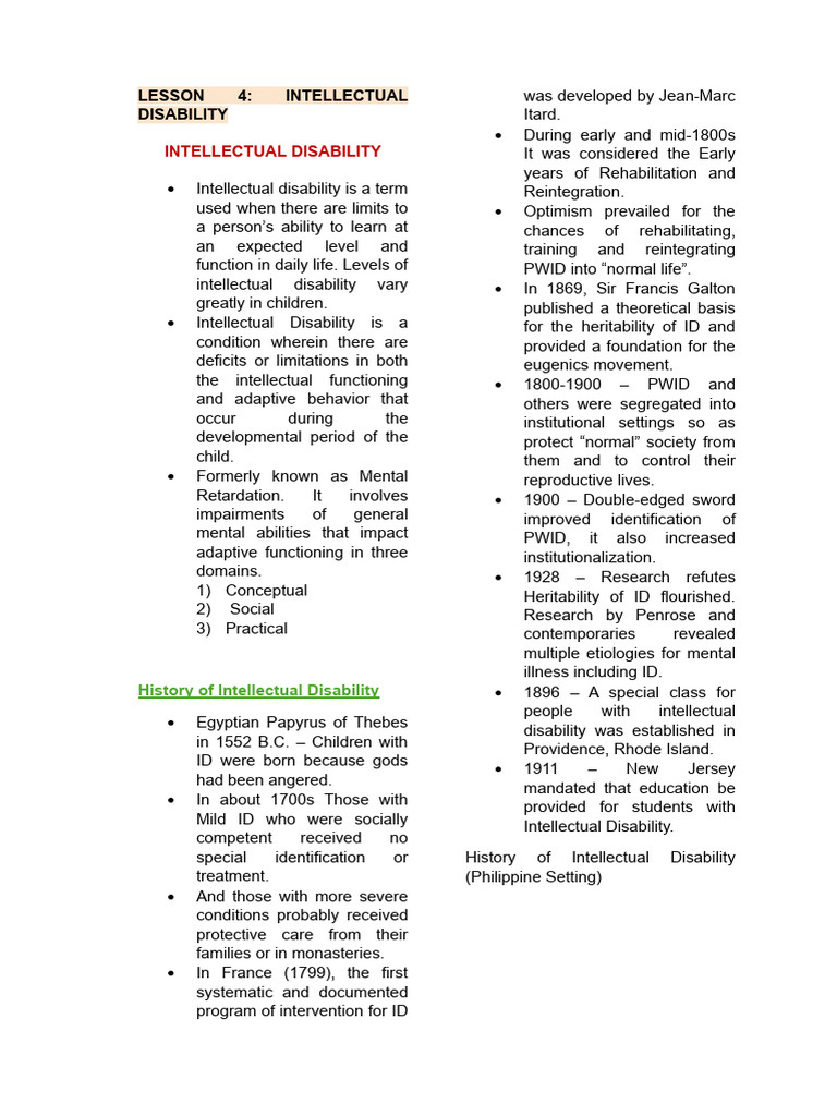 Psychology For Exceptional Children Lesson 4 | PDF | Intellectual ...