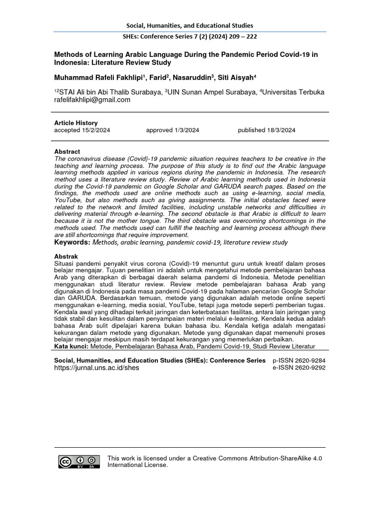 Methods of Learning Arabic Language During The Pandemic Period Covid-19 ...