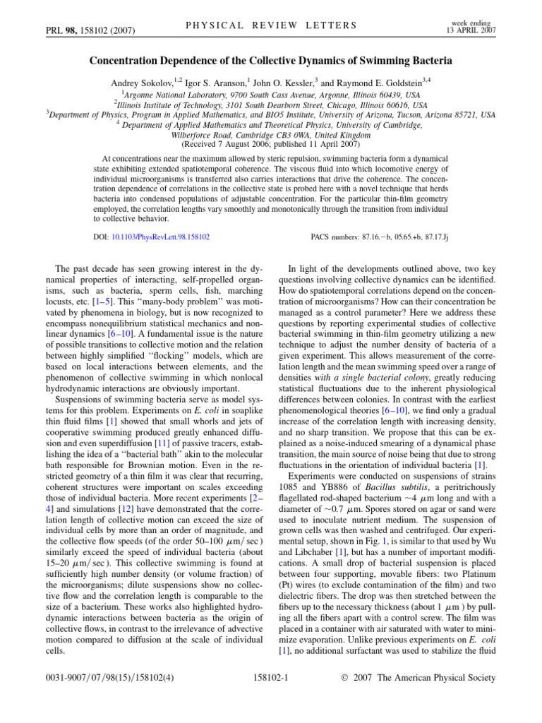 Bacteria Swimming Pdf Bacteria Applied And Interdisciplinary Physics