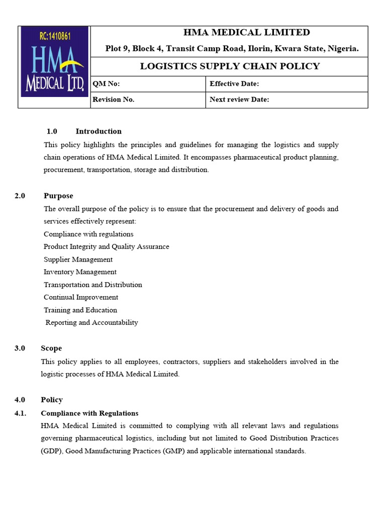 Logistics Supply Chain Policy | PDF | Supply Chain | Audit