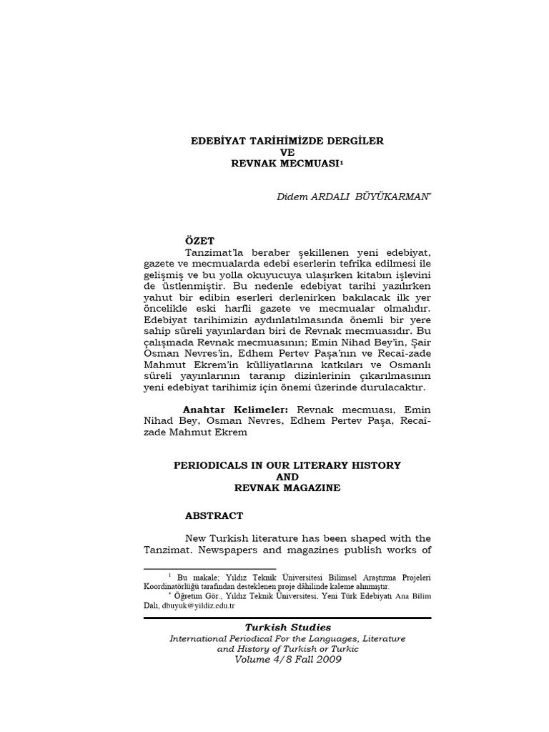 Edebiyat Tarihimizde Dergiler Revnak | PDF