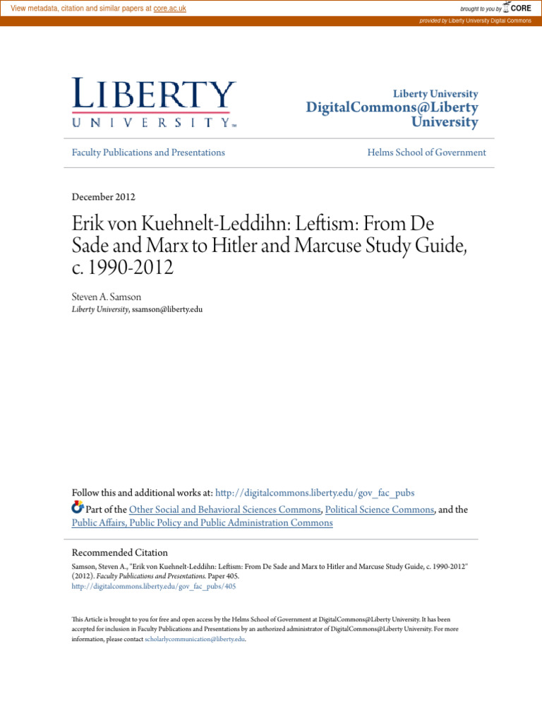 Erik Von Kuehnelt-Leddihn: Leftism: From de Sade and Marx To Hitler and ...