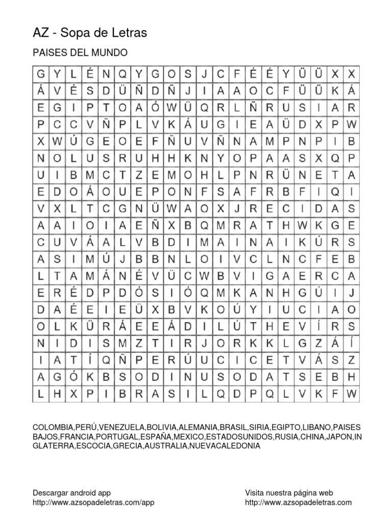 Sopa de Letras Paises de Mundo | PDF | Negocios | Viajes y turismo
