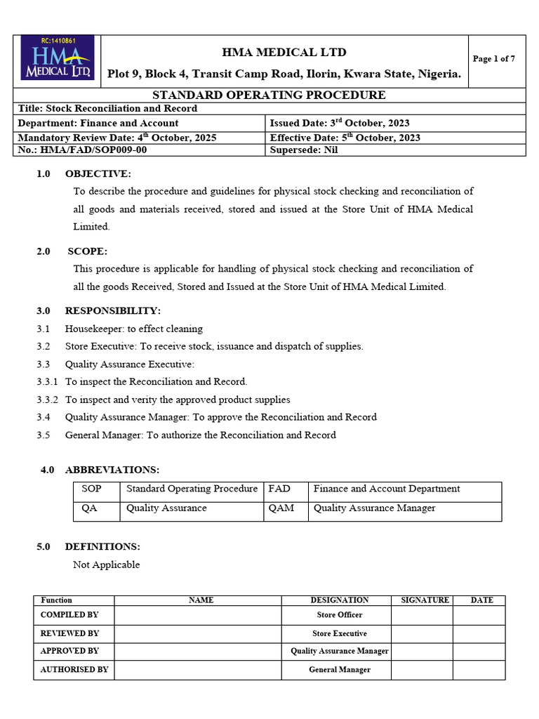 Stock Reconciliation Procedure Guide | PDF | Quality Assurance | Inventory