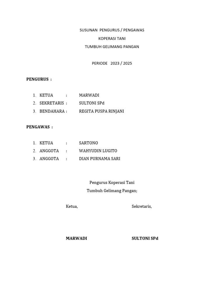 Susunan Pengurus Koperasi | PDF